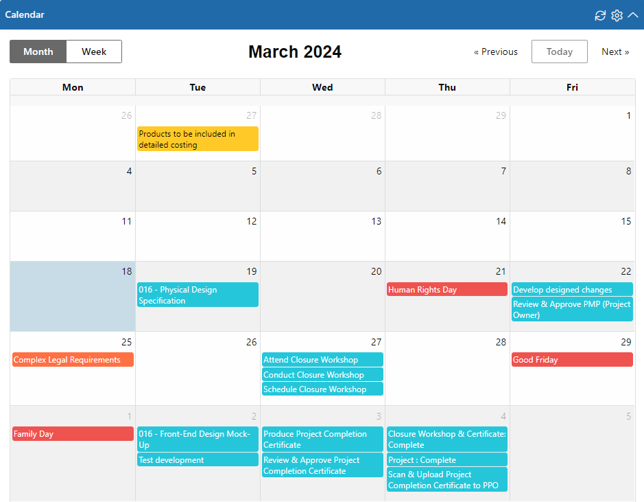 Calendar Widget – PPO Support Portal