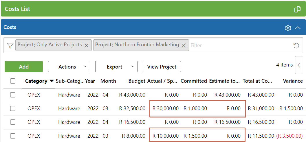 How are the Total at Completion and Cost Variance fields on the Costs ...